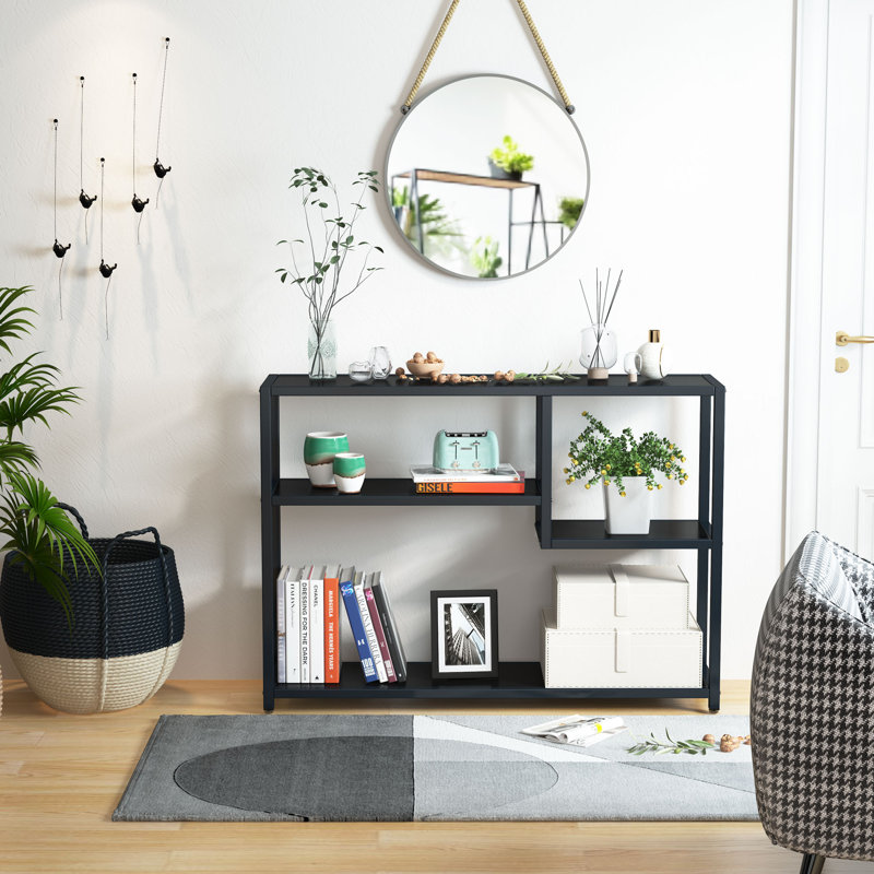 Latitude Run 43.31 Inch Industrial 3 Tier Black Console Table Reviews Wayfair